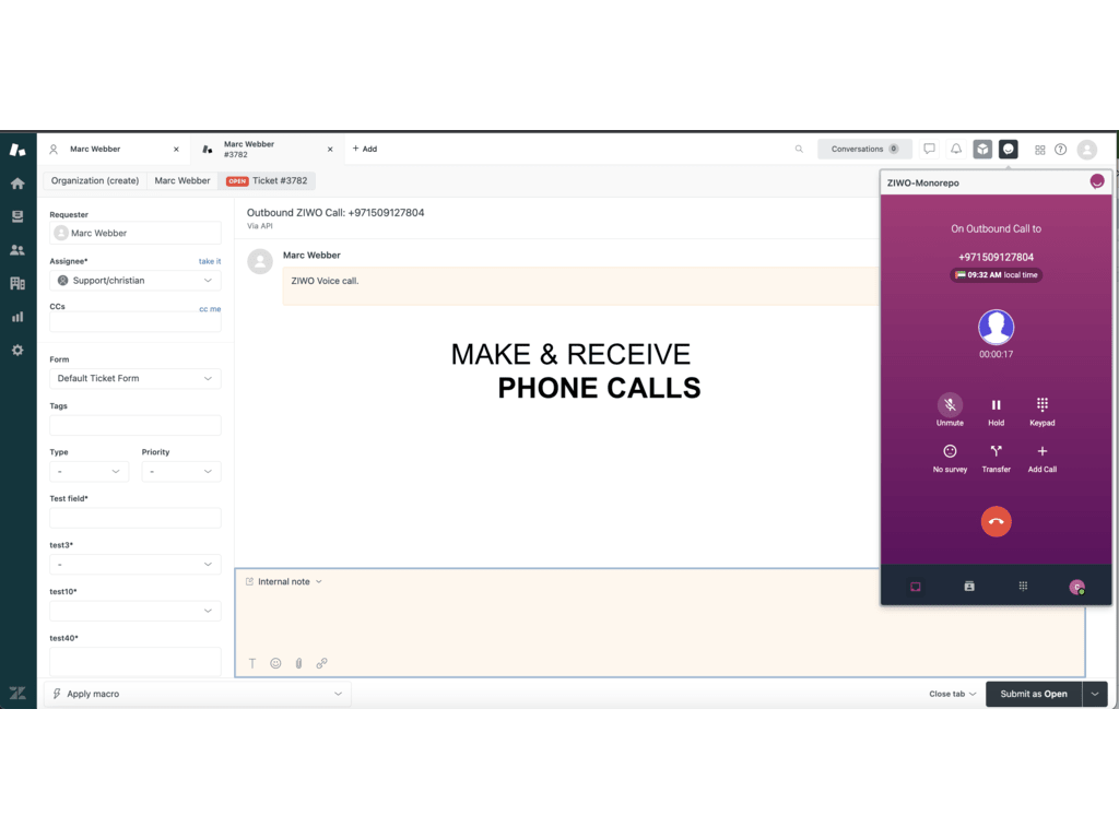 ZIWO App Integration with Zendesk Support
